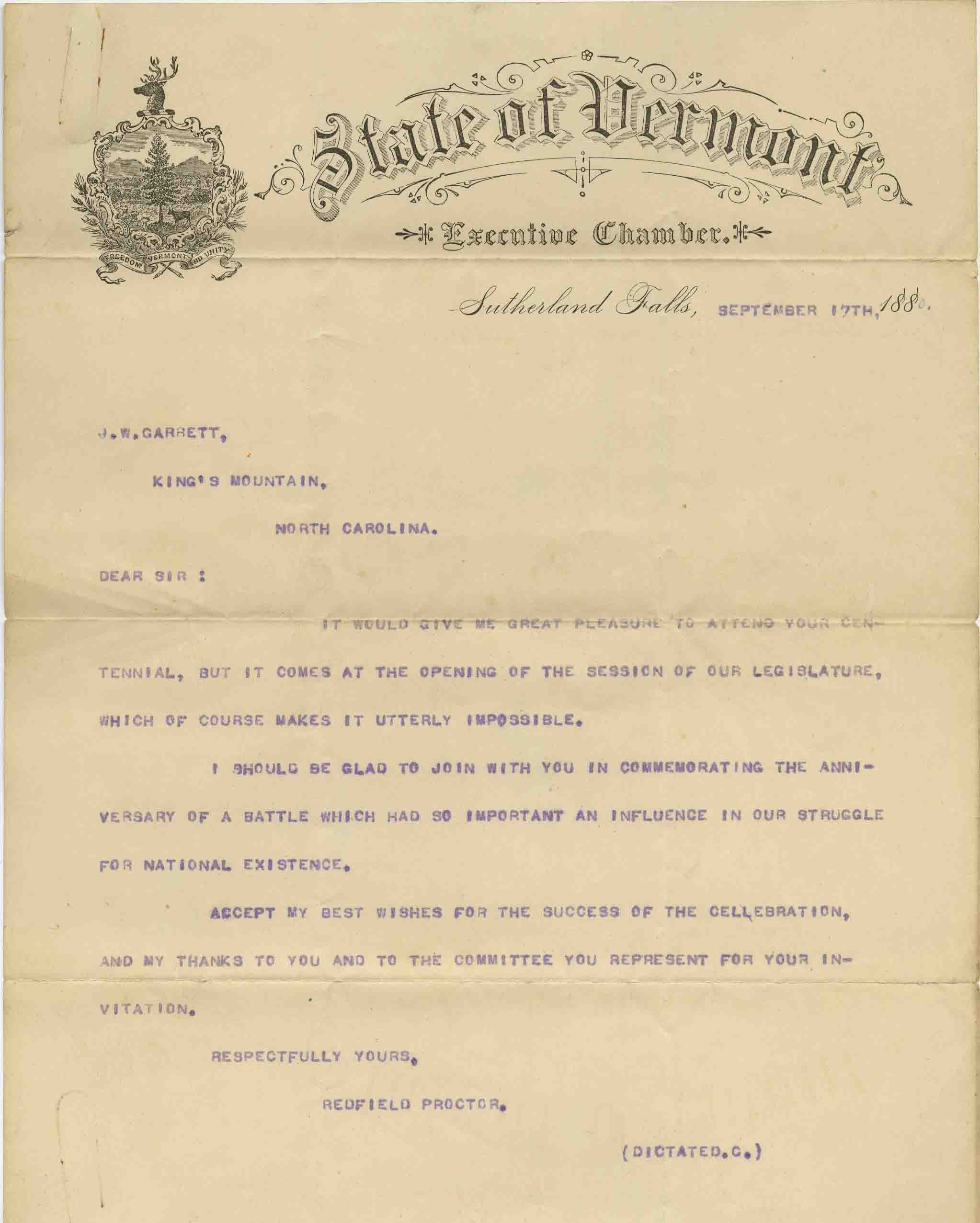 1880 Centennial Celebration – Commemorating Kings Mountain